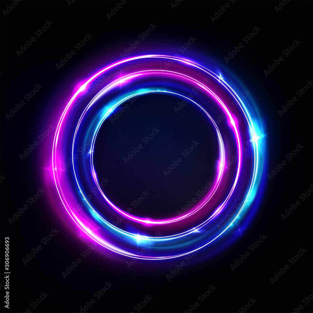Circle abstract background, glowing neon lights, round portal. Vector ...