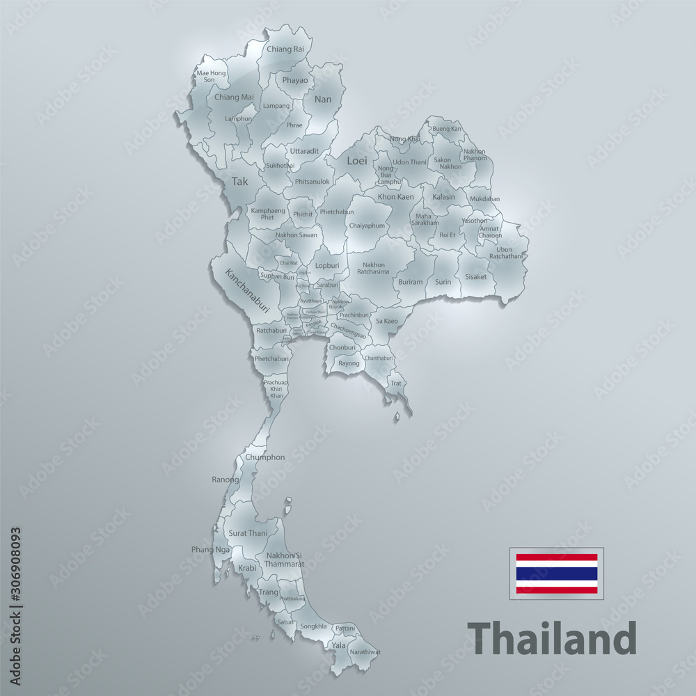 Thailand map and flag, administrative division, separates regions and ...