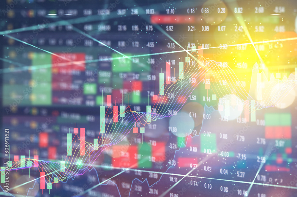 Stock market digital graph chart on LED display concept. A large ...