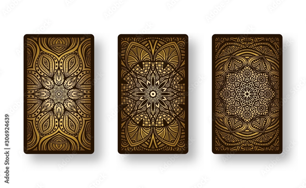 Floral stylized golden pattern. Collection back side of cards Stock ...