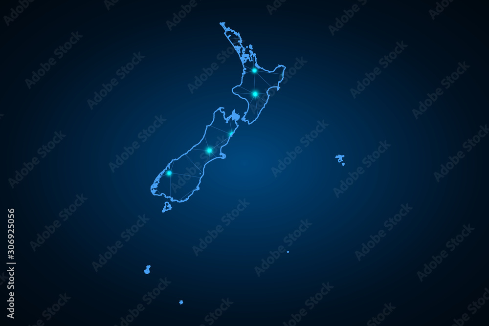 Map of New Zealand. Wire frame 3D mesh polygonal network line, design ...