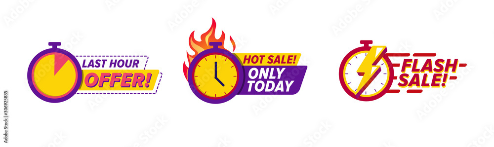 Flash Sale countdown badges sticker Stock Vector | Adobe Stock