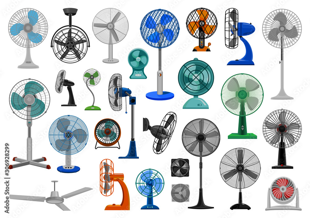 Electric fan cartoon vector set icon.Vector illustration icon air ...
