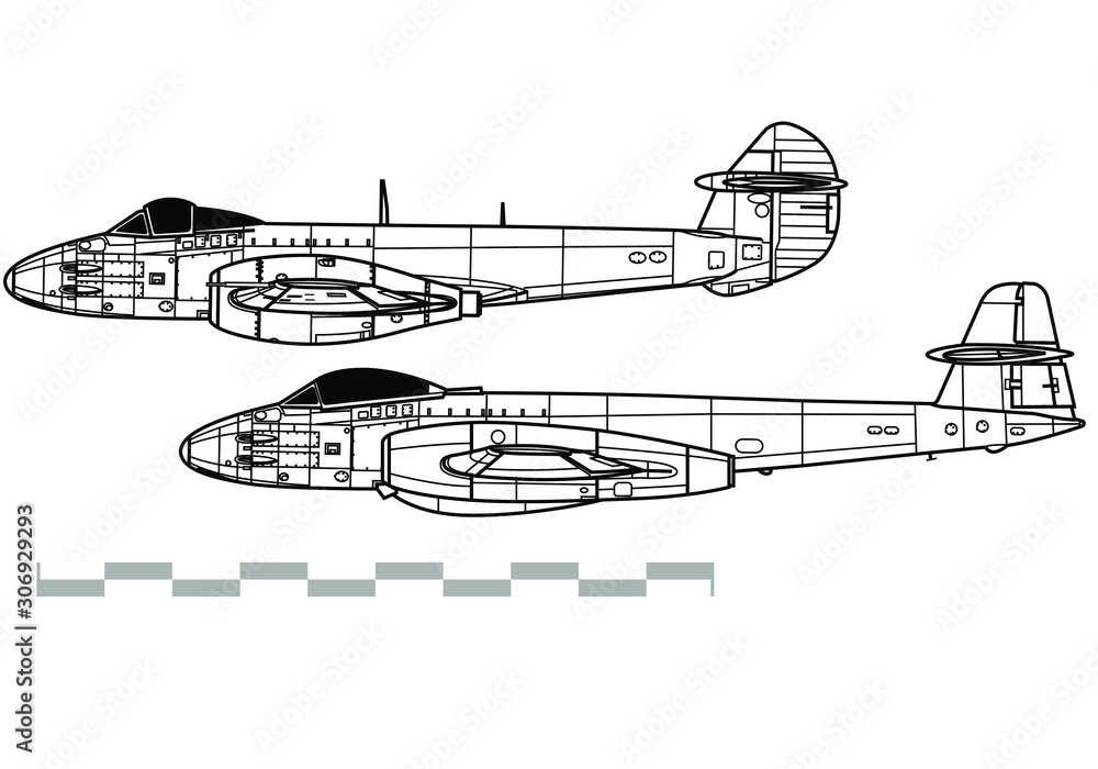 Gloster Meteor F. Outline vector drawing Stock Vector | Adobe Stock