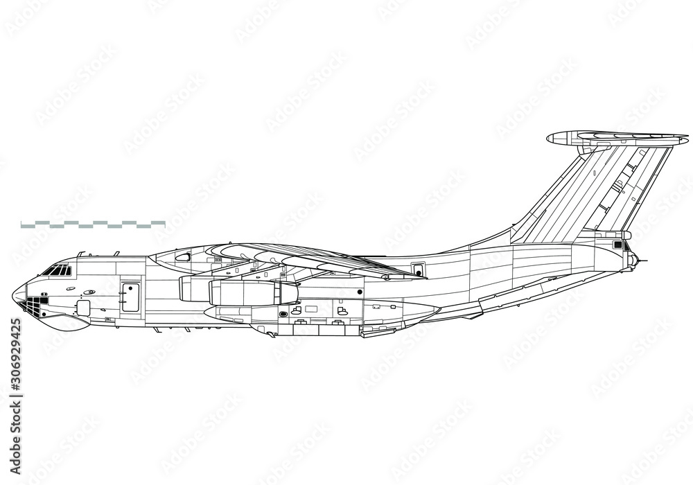 Ilyushin Il-76 Candid. Outline vector drawing Stock Vector | Adobe Stock
