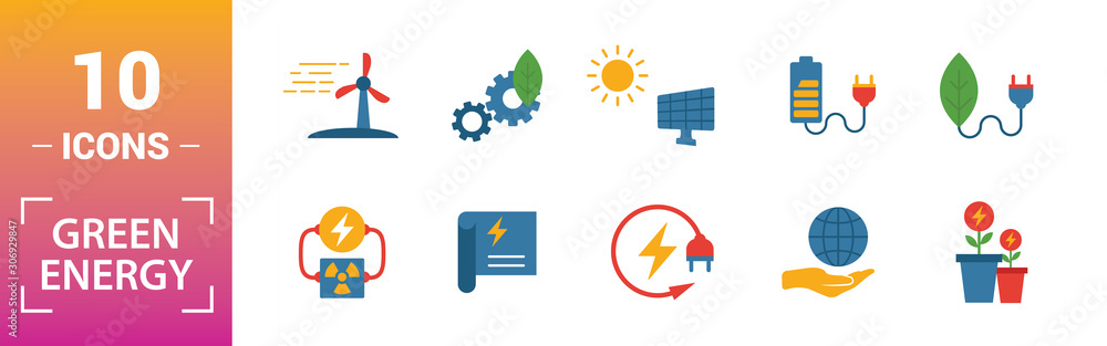 Power And Energy icon set. Include creative elements green energy ...