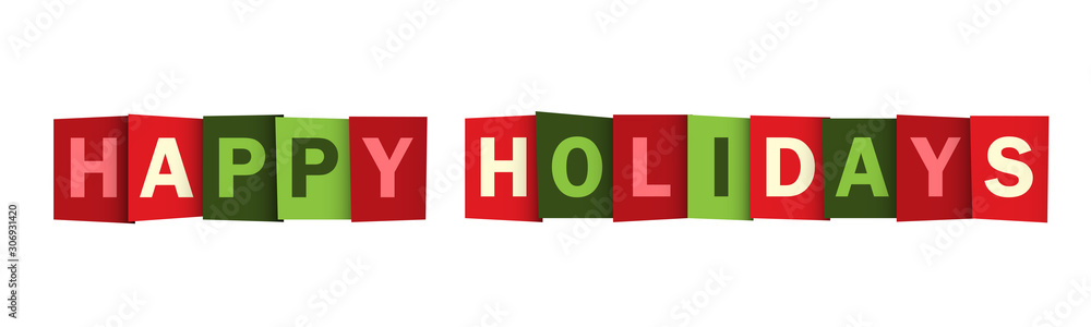 HAPPY HOLIDAYS red and green seasonal vector typography banner Stock ...