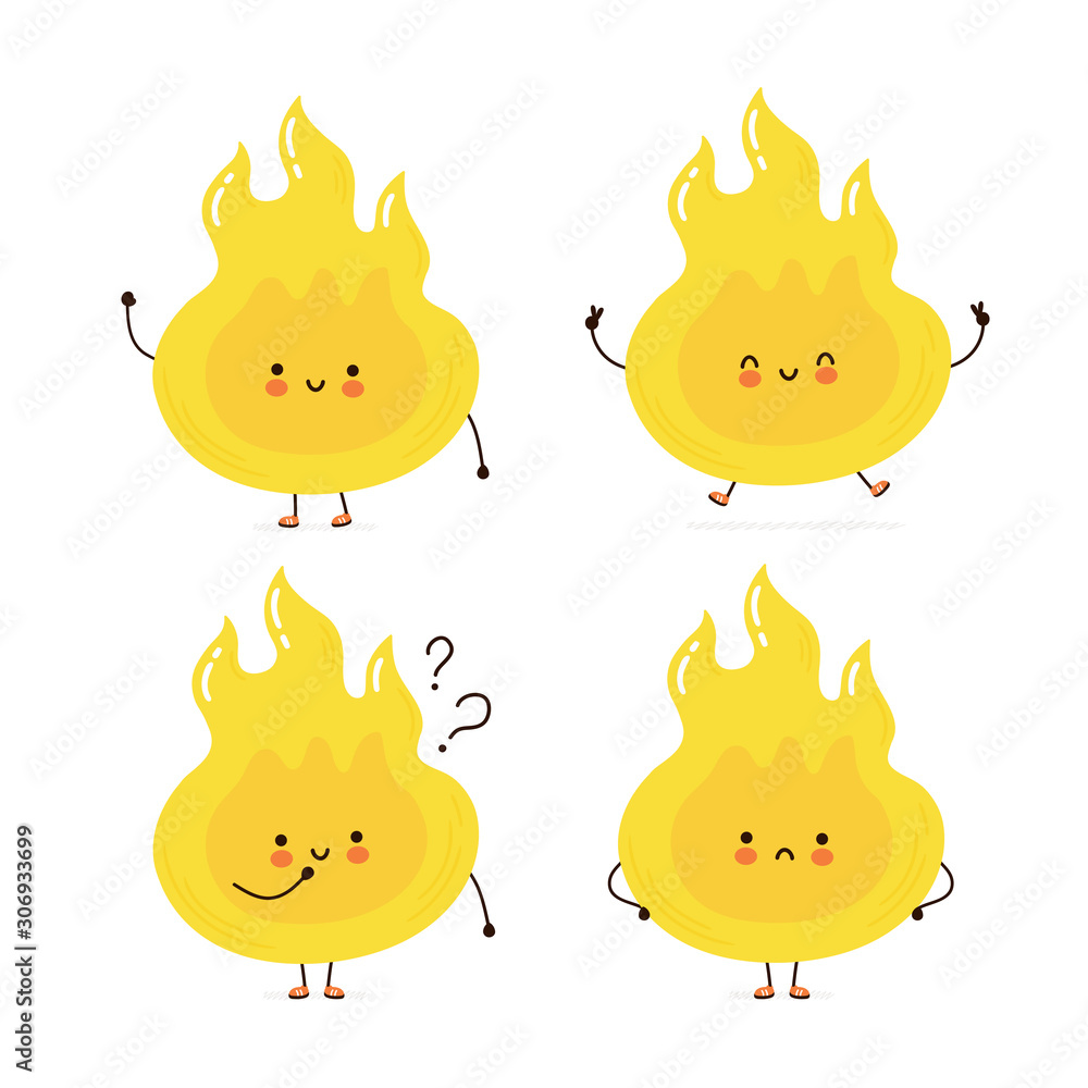 Cute happy fire flame character set collection Stock Vector | Adobe Stock