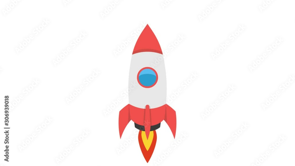 Cartoon rocket ship flying up on white background. Loop animation. 4K ...