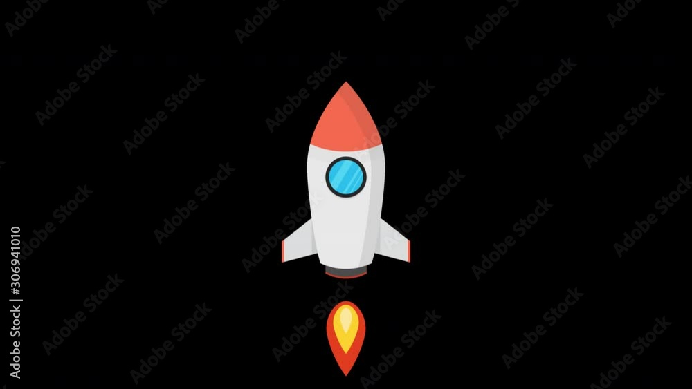 Cartoon rocket ship flying up. Loop animation in alpha channel. 4K ...
