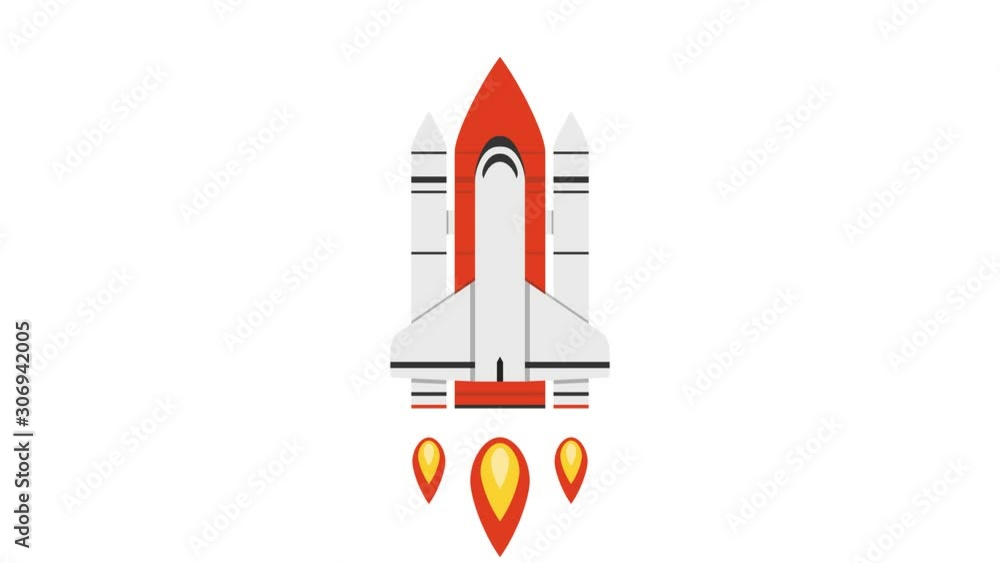 Cartoon rocket ship flying up on white background. Loop animation. 4K ...