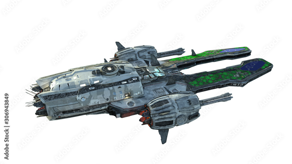 Alien UFO spaceship, spacecraft in flight isolated on white background ...