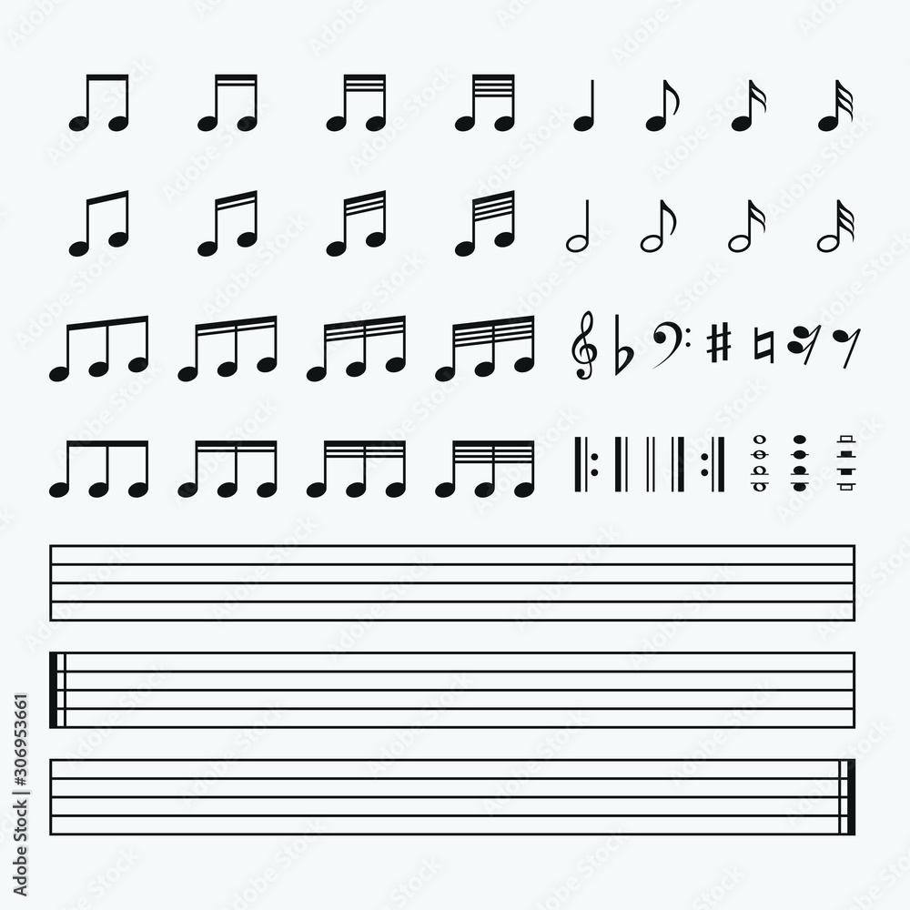 set of music notes and symbols icons for web site and mobile app Stock ...