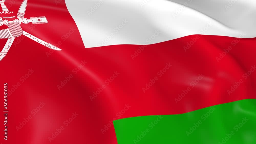 Photo realistic slow motion 4KHD flag of the Oman waving in the wind. Seamless loop animation ...