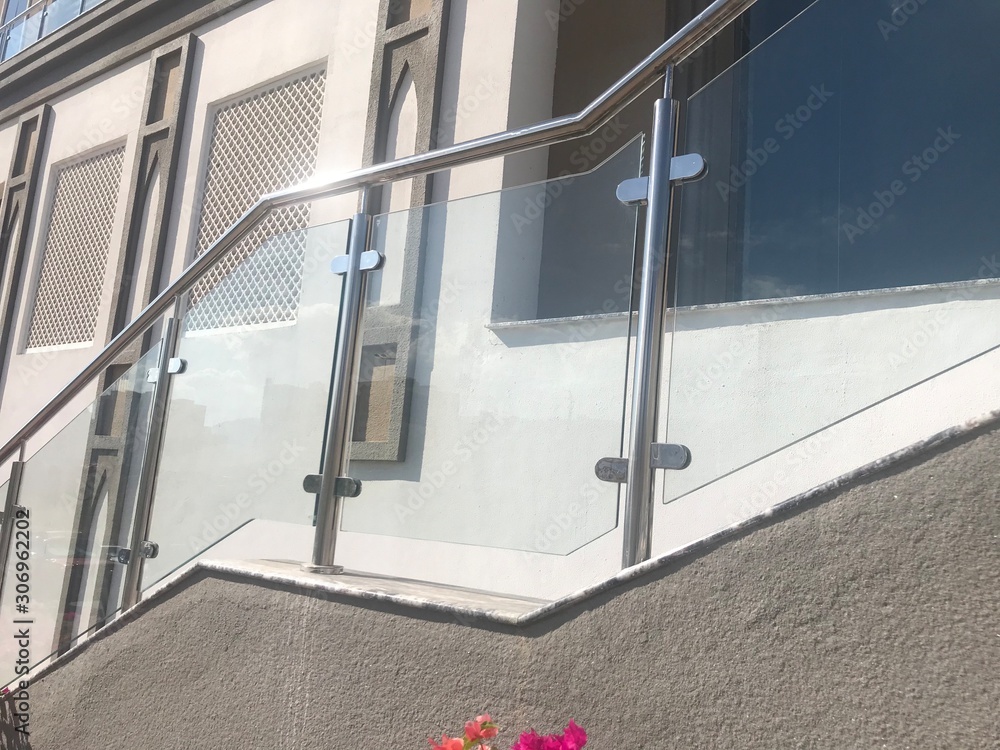 An Stainless steel glass transparent handrails with hairline finish ...