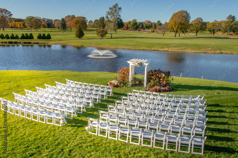 beautiful outdoor wedding venue at a country club with lake and ...