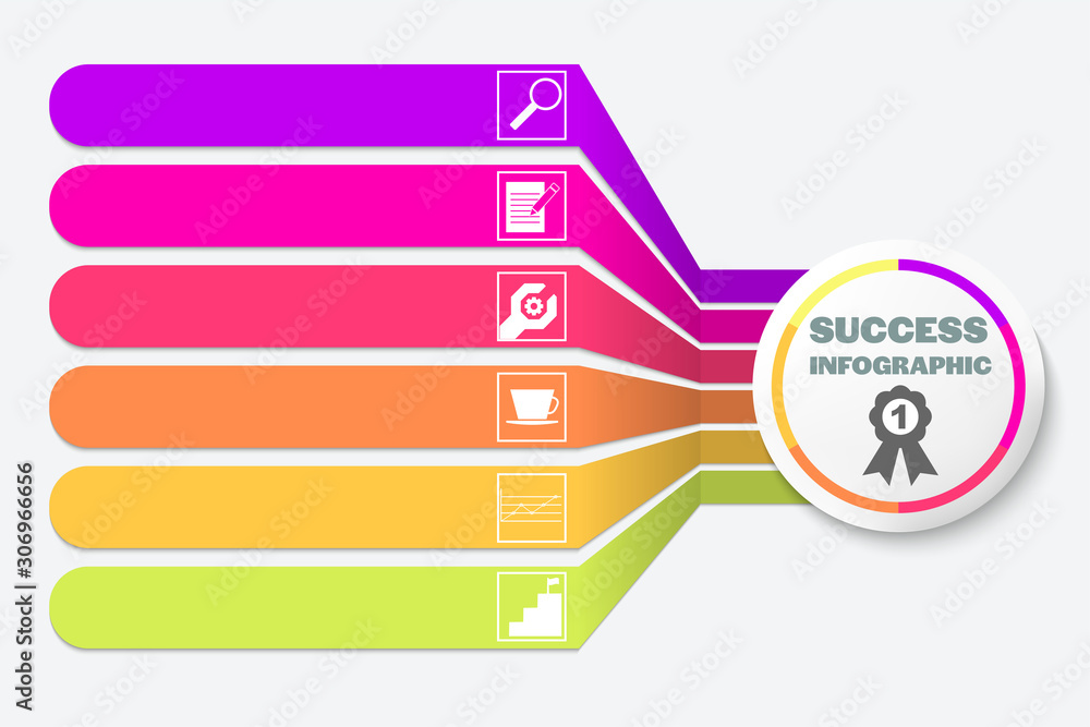 Colorful success infographic step from research record adjust break ...