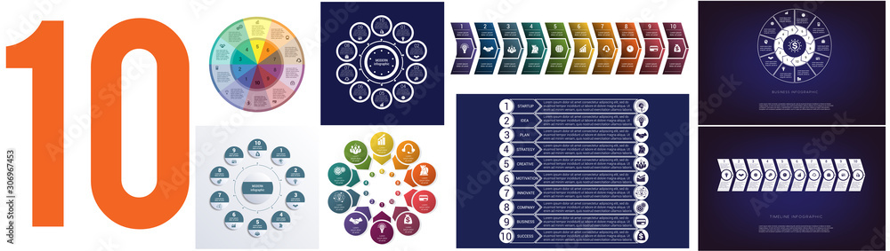 Set 8 universal templates for Infographics conceptual cyclic processes ...