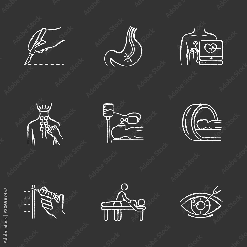 Medical Procedure Chalk Icons Set Surgery Endoscopy