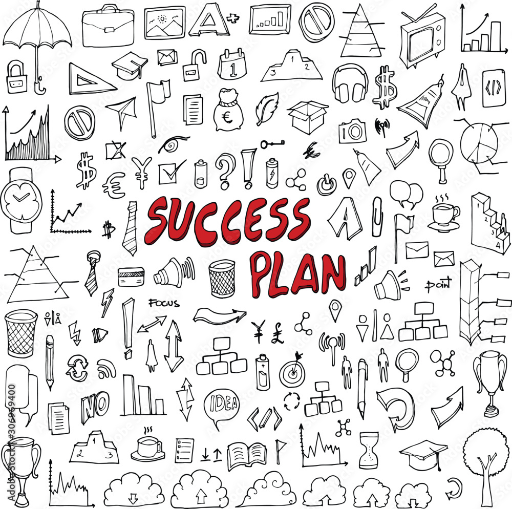 Set of Business Drawing illustration Hand drawn doodle Sketch line ...