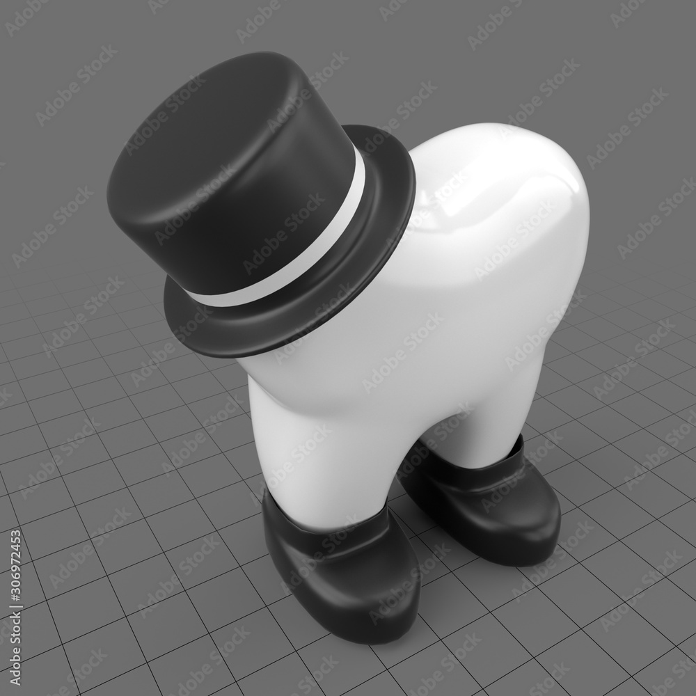 Stylized tooth with top hat Stock 3D asset | Adobe Stock