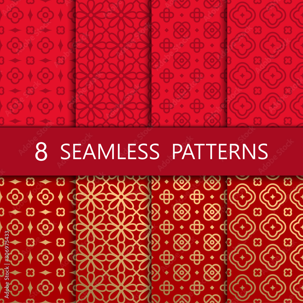 Set of golden chinese seamless pattern, vector illustration Stock ...