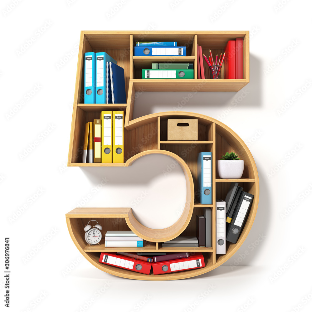 Number 5. Alphabet in the form of shelves with file folder, binders and ...