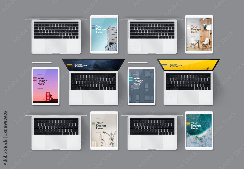 Laptop Pro and Tablet Mockup Set Stock Template | Adobe Stock