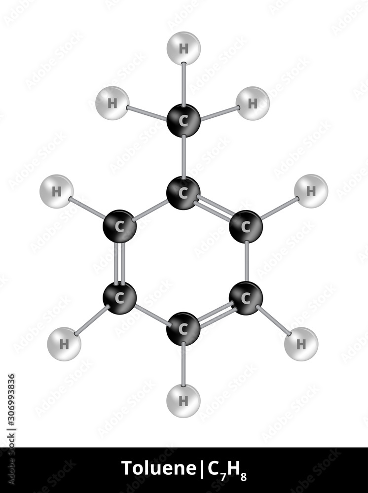 Vector ball-and-stick model of chemical solvent. Icon of toluene ...