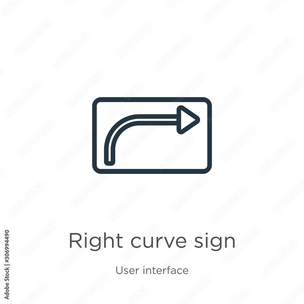 Right curve sign icon. Thin linear right curve sign outline icon isolated on white background ...