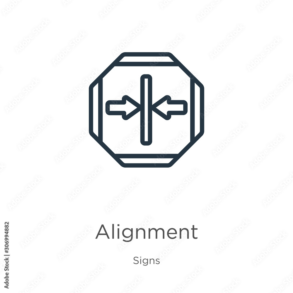 Alignment icon. Thin linear alignment outline icon isolated on white background from signs ...