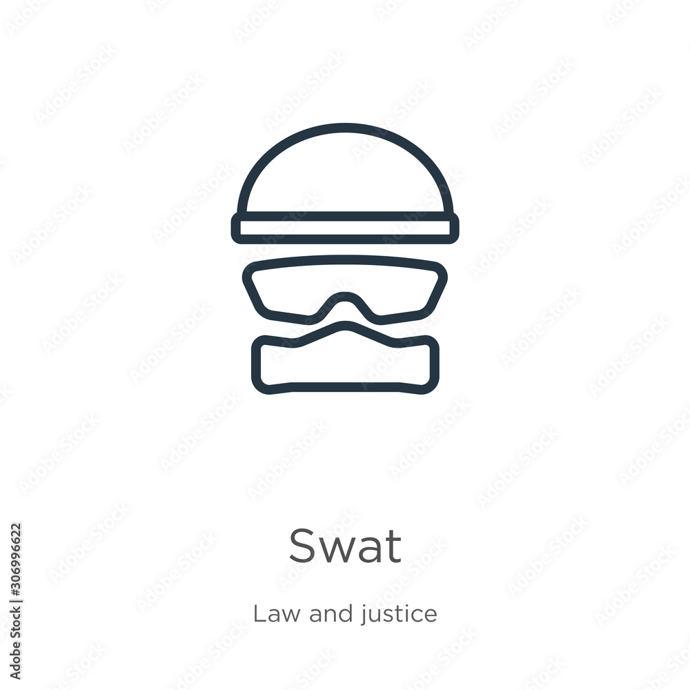 Swat icon. Thin linear swat outline icon isolated on white background ...