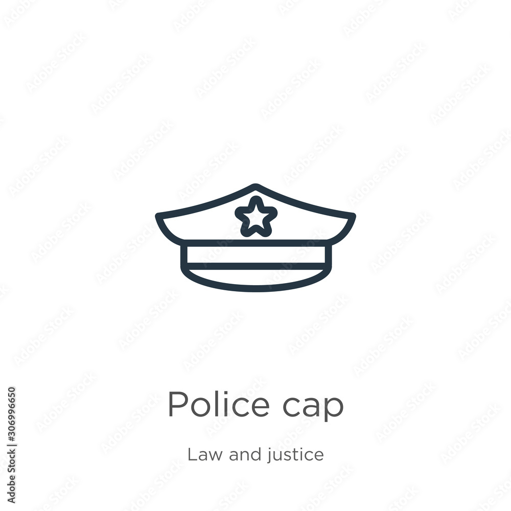 Police cap icon. Thin linear police cap outline icon isolated on white ...