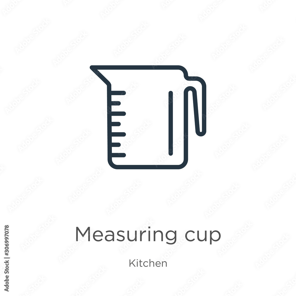 Measuring cup icon. Thin linear measuring cup outline icon isolated on ...
