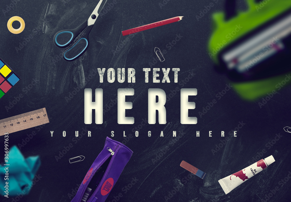 Back to School Mockup Black Chalkboard and Pencil Case Stock Template ...