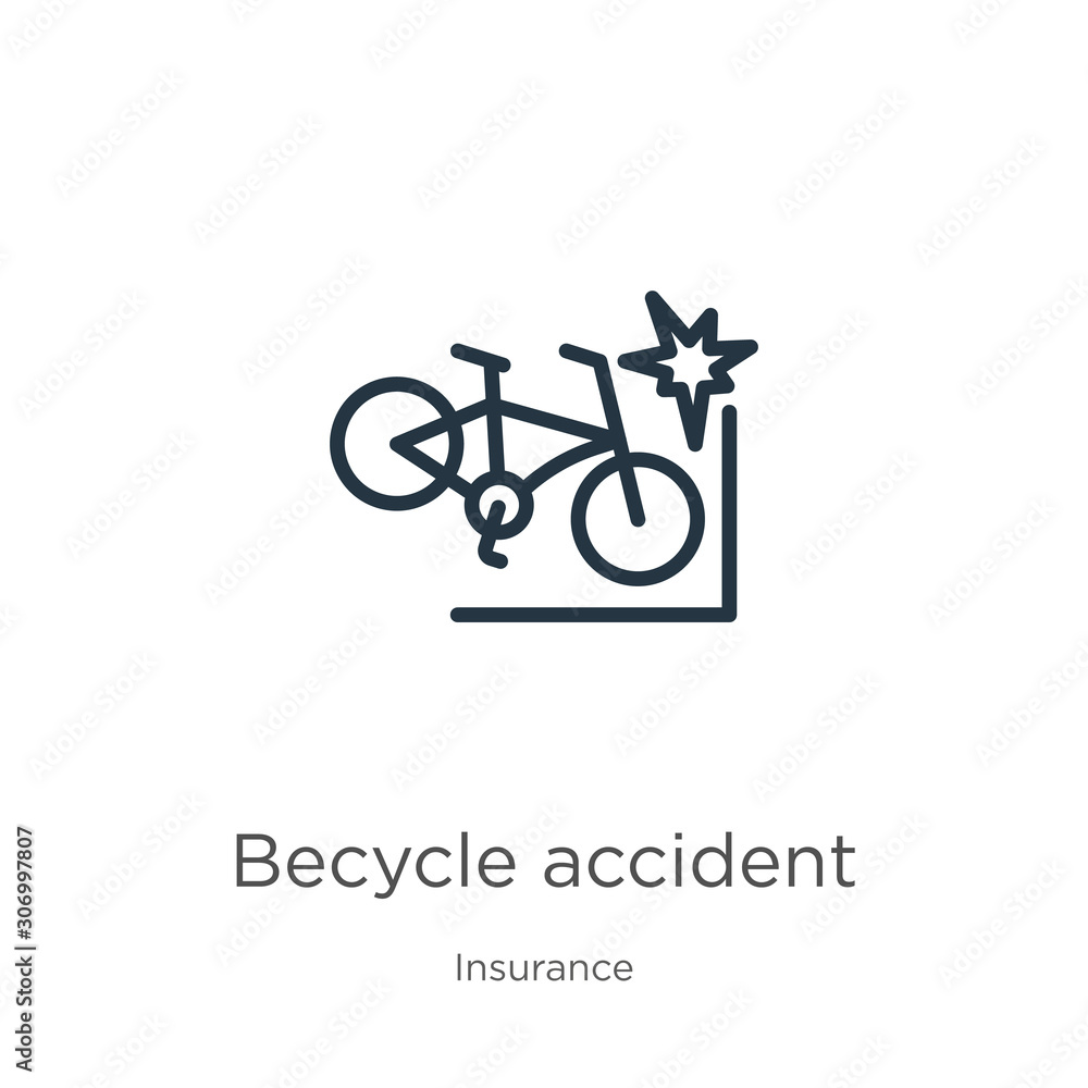 Becycle accident icon. Thin linear becycle accident outline icon ...