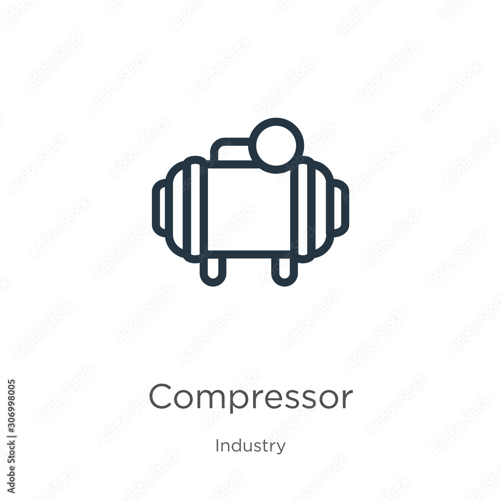 Compressor icon. Thin linear compressor outline icon isolated on white ...