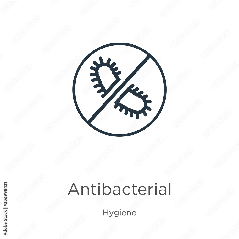 Antibacterial icon. Thin linear antibacterial outline icon isolated on ...