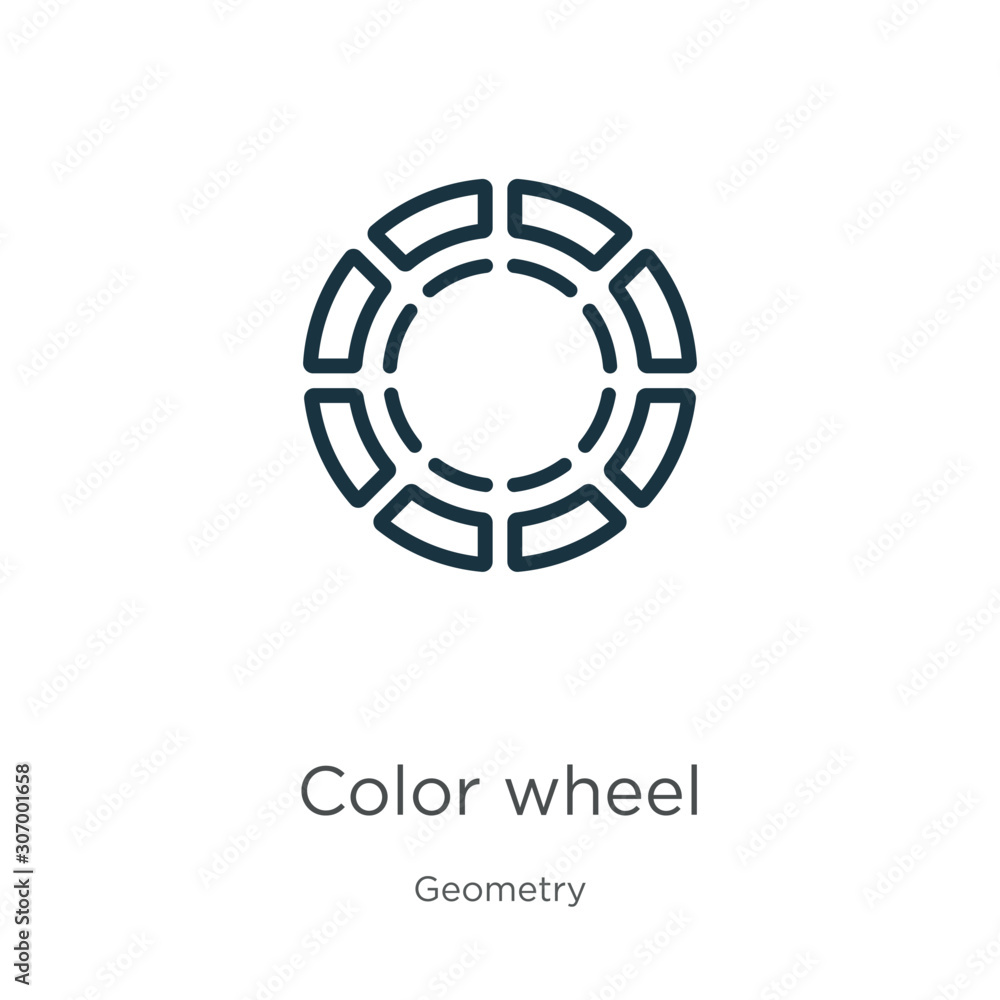 Color wheel icon. Thin linear color wheel outline icon isolated on ...