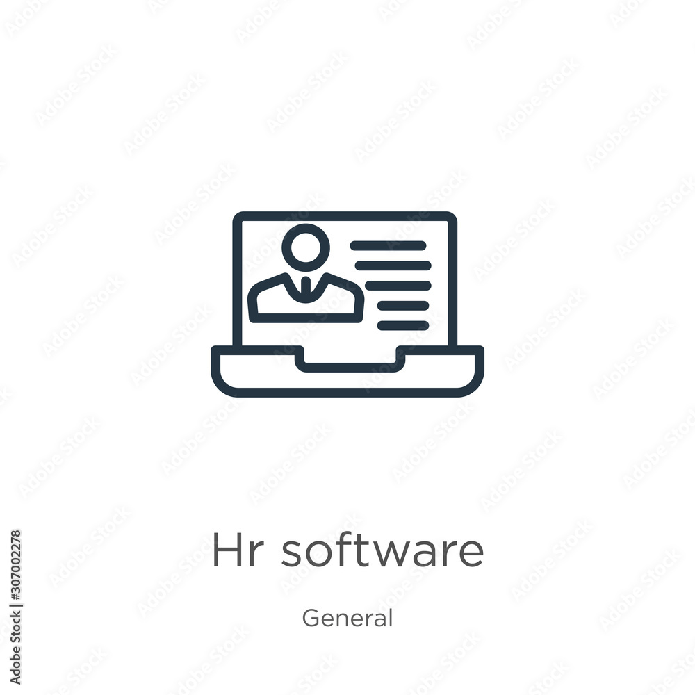 Hr software icon. Thin linear hr software outline icon isolated on ...
