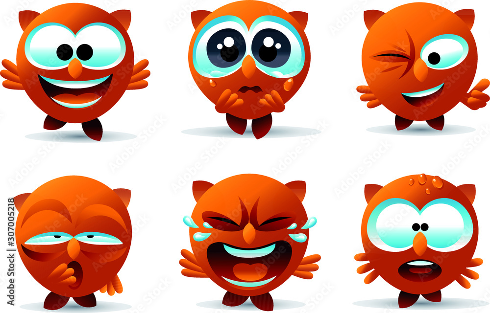 Owl smiley face icons or animal emoticons with cartoon face expressions ...