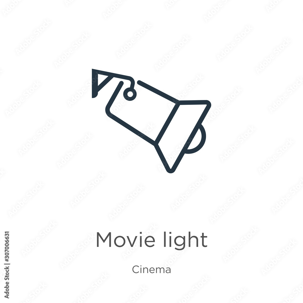 Movie light icon. Thin linear movie light outline icon isolated on ...