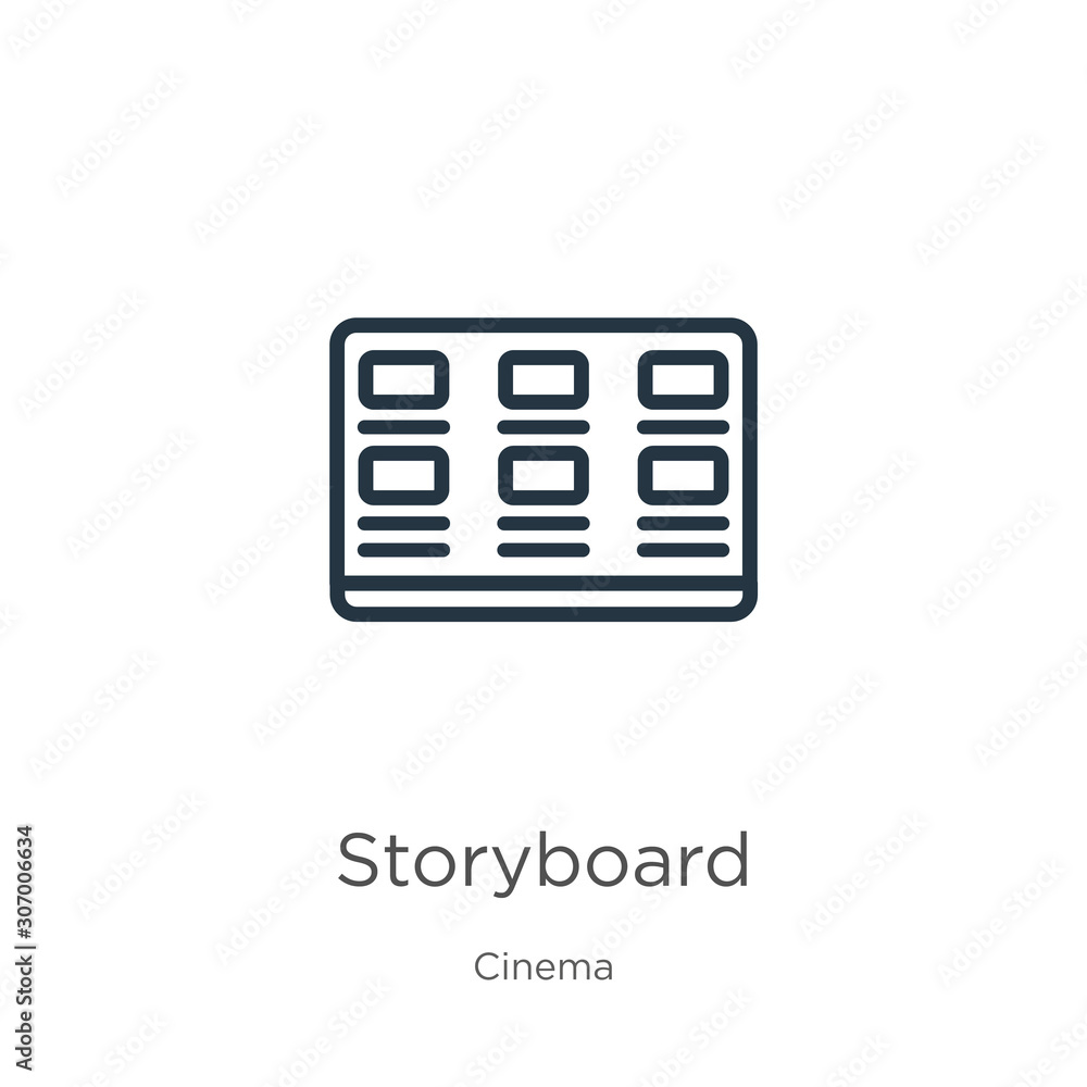 Storyboard icon. Thin linear storyboard outline icon isolated on white ...