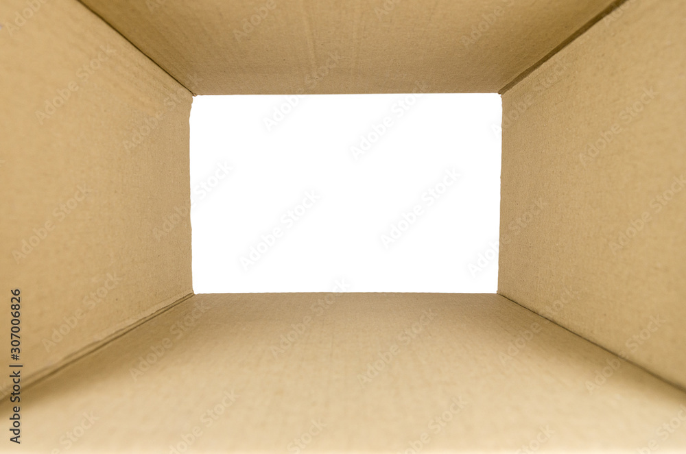 cardboard box for parcels inside with clipping path, look inside, mock ...