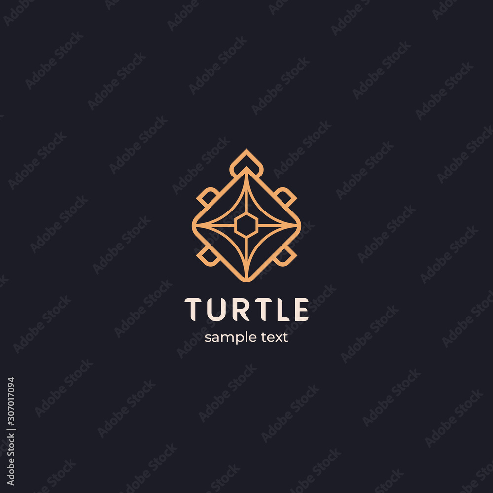 Turtle logo vector illustration. Geometry line symbol. Black background ...