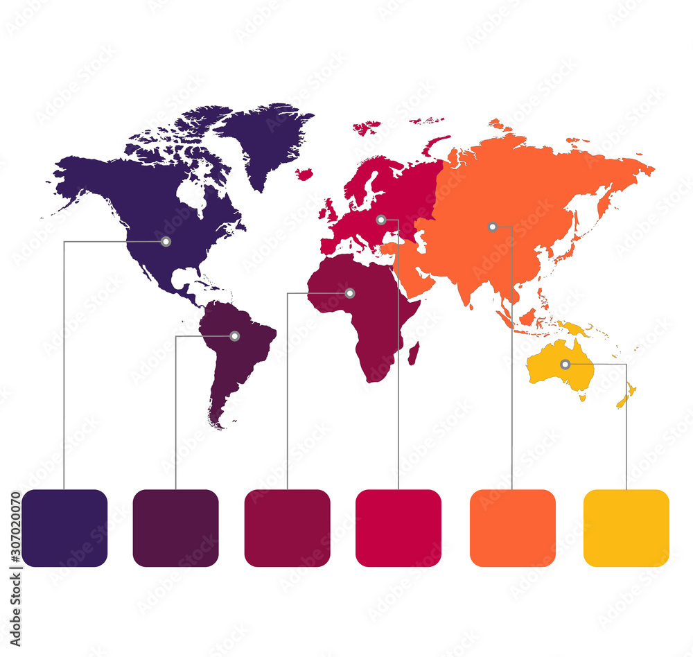 Infographics World maps of continents corolrs on white background ...
