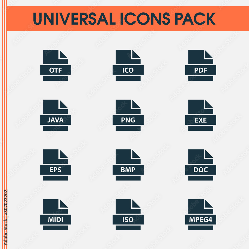 File icons set with text, exe, otf and other folio elements. Isolated ...