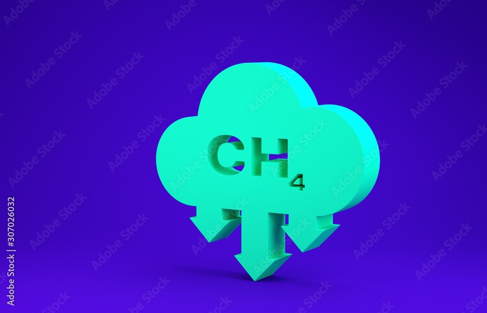 Green Methane emissions reduction icon isolated on blue background. CH4 ...