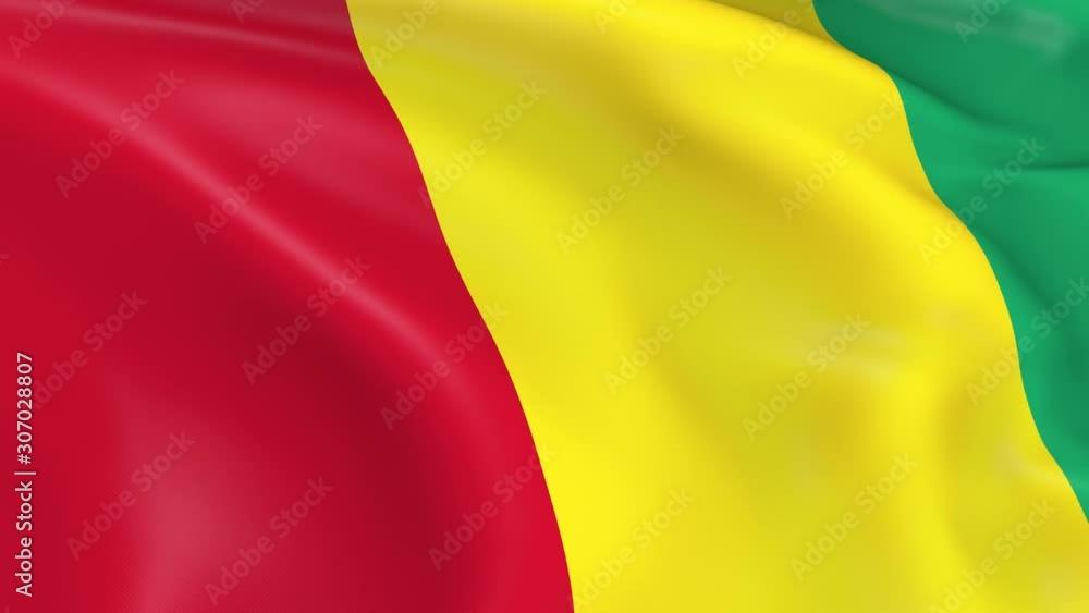 Photo realistic slow motion 4KHD flag of the Guinea waving in the wind ...