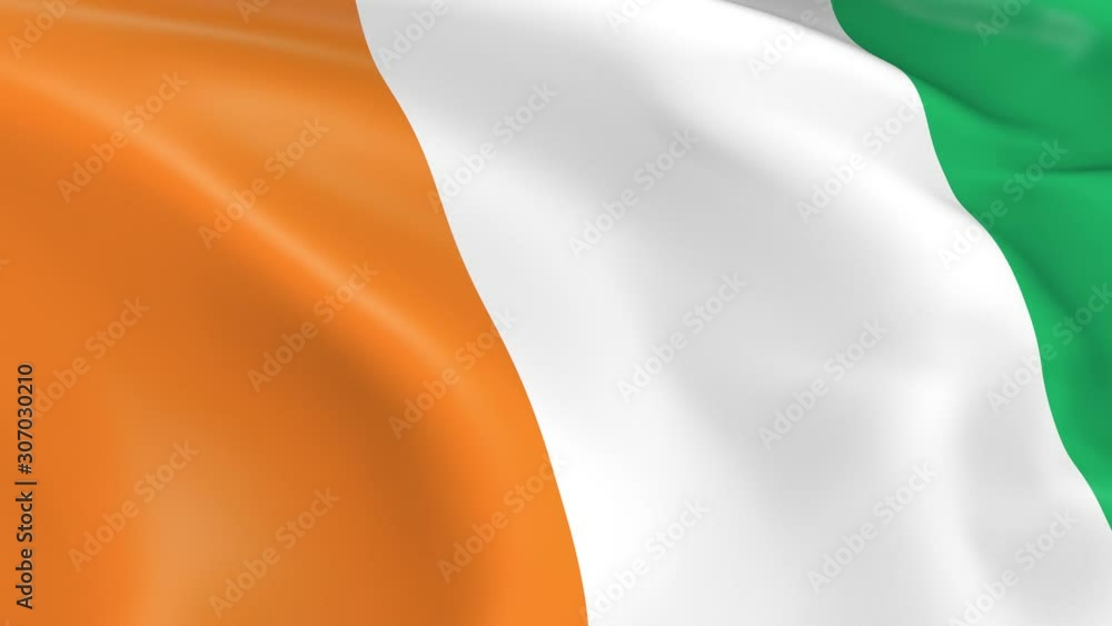 Photo realistic slow motion 4KHD flag of the Côte d'Ivoire waving in the wind. Seamless loop ...